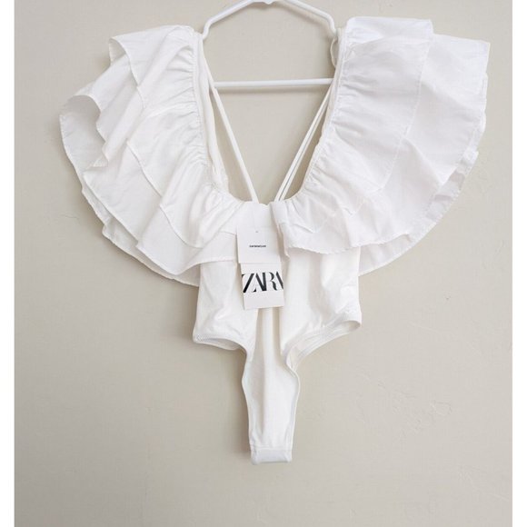 Zara | Swim | Zara Large Ruffle White One Piece Swimsuit White Nwt Size ...